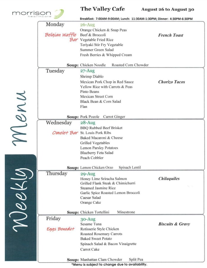 Cafe Menu | Valley View